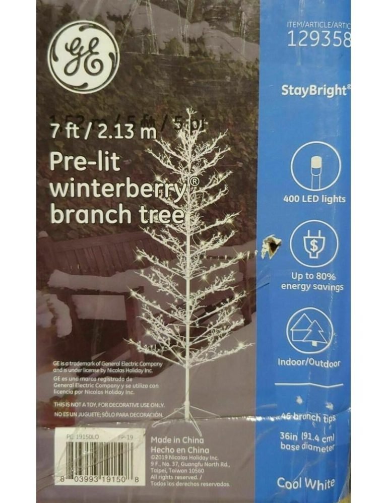 NEW – GE 7′ Ft Winterberry White Pre-Lit Christmas Holiday Tree 400 LED ...